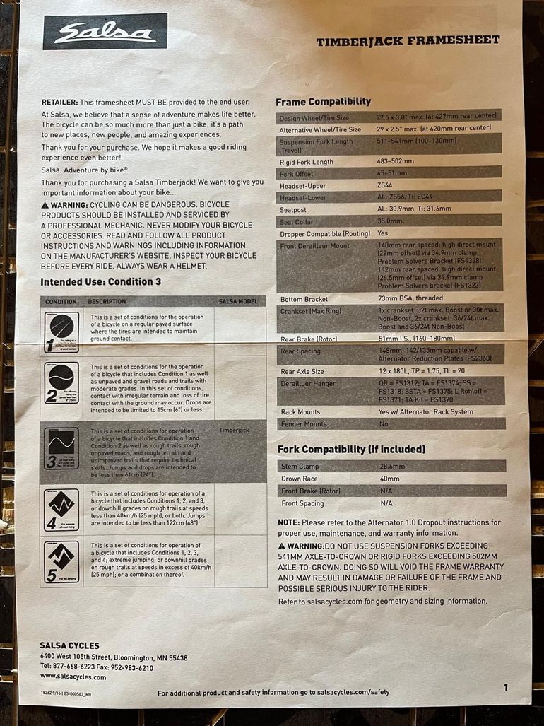Salsa Timberjack Titanium Frameset 2019